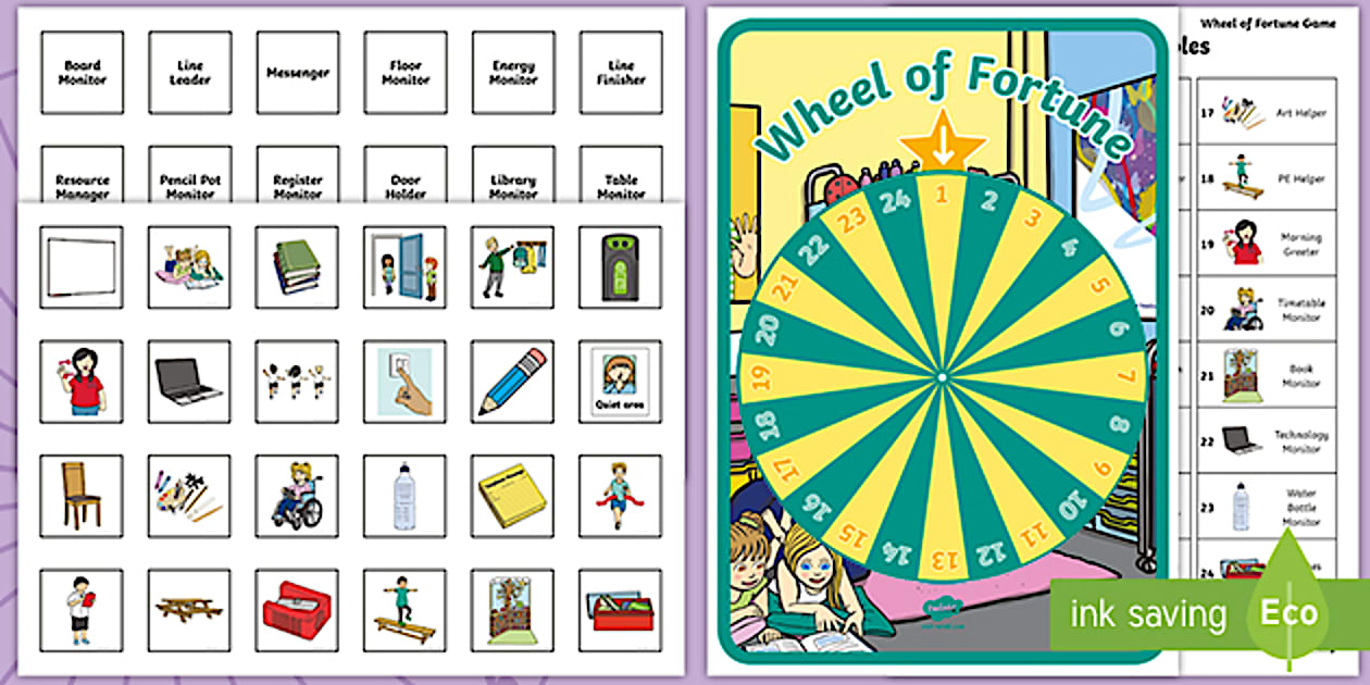 Classroom Roles Wheel of Fortune Spinning Wheel Activity Pack