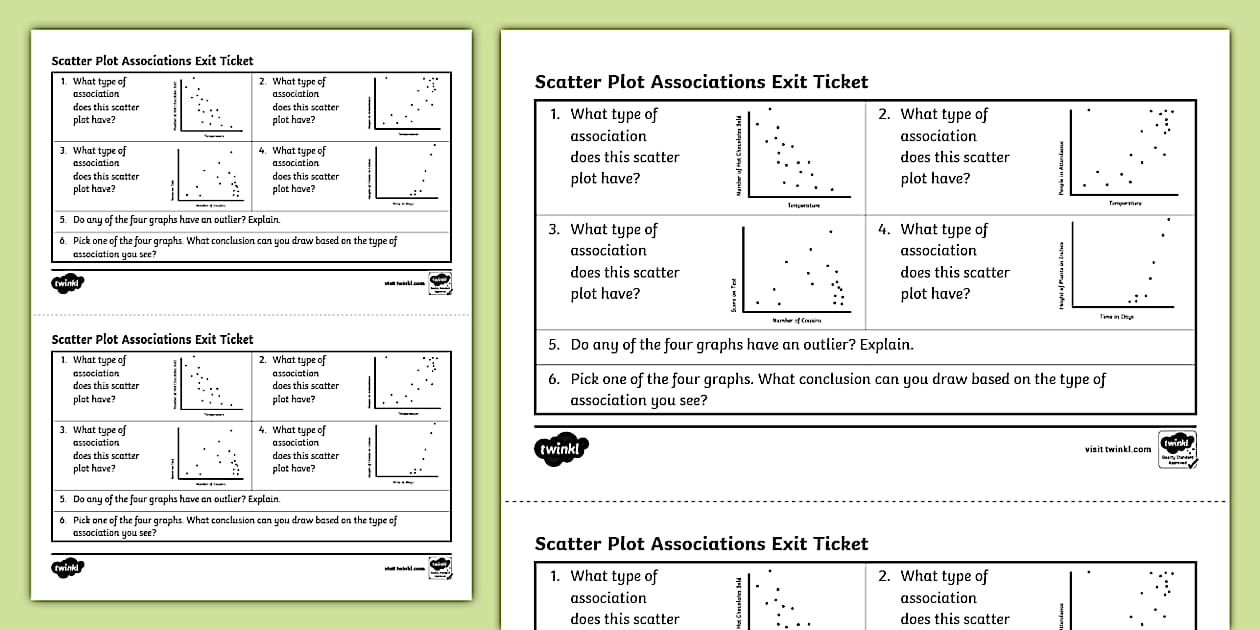 Eighth Grade Scatter Plot Associations Exit Ticket - Twinkl