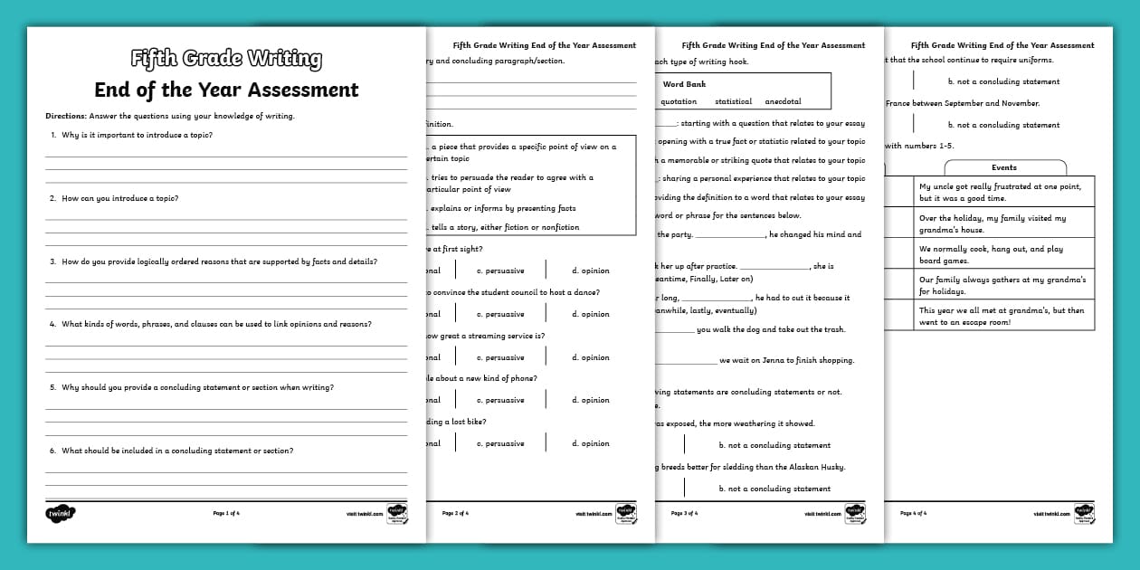 Fifth Grade End of the Year Writing Assessment