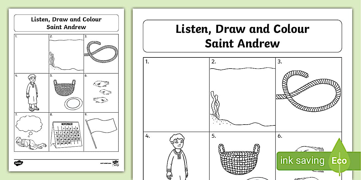 Listen, Draw and Colour Saint Andrew Activity (teacher made)
