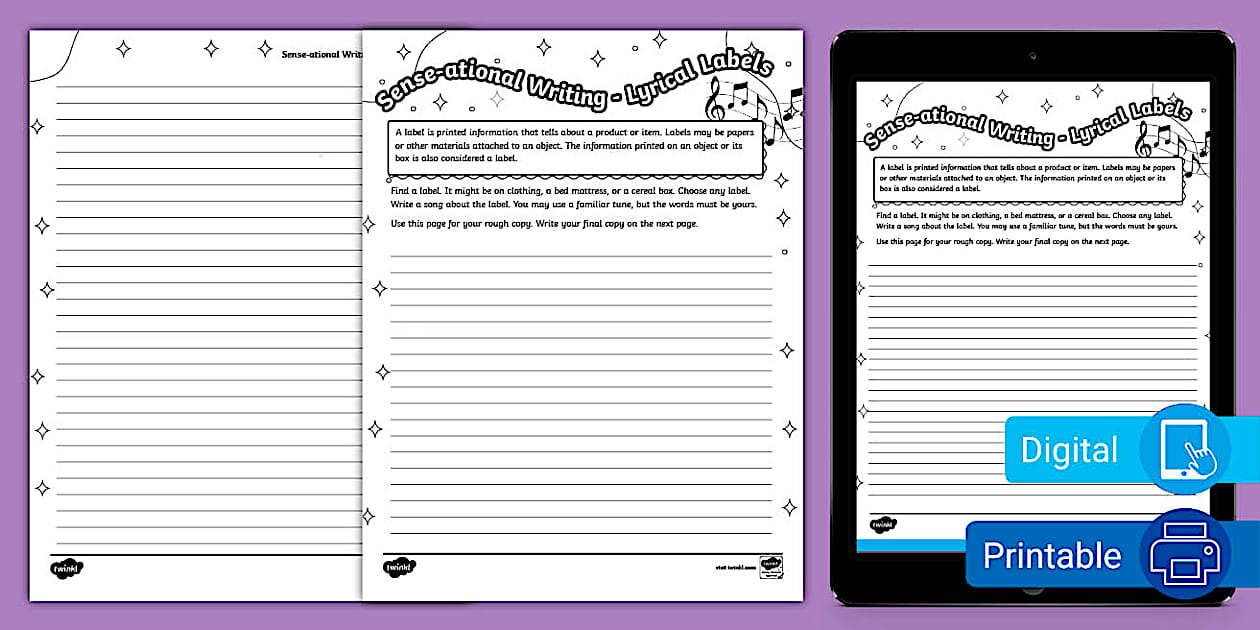 Eighth Grade Sense-ational Writing - Lyrical Labels - Twinkl