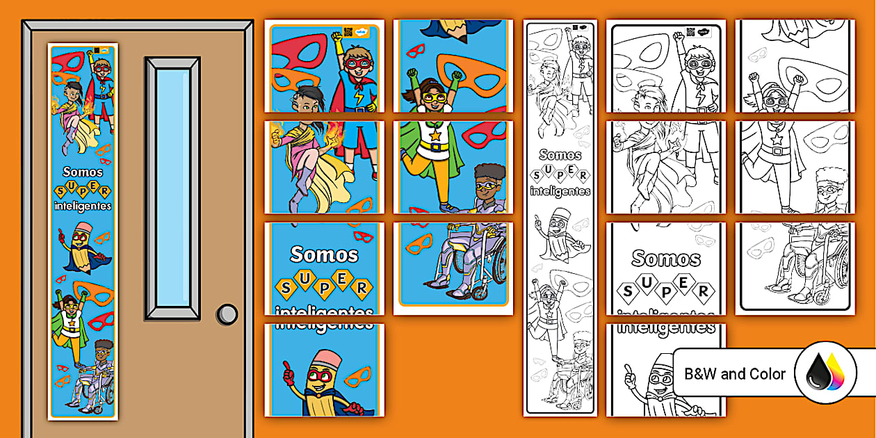 Decoración de puerta: Los superhéroes - Twinkl