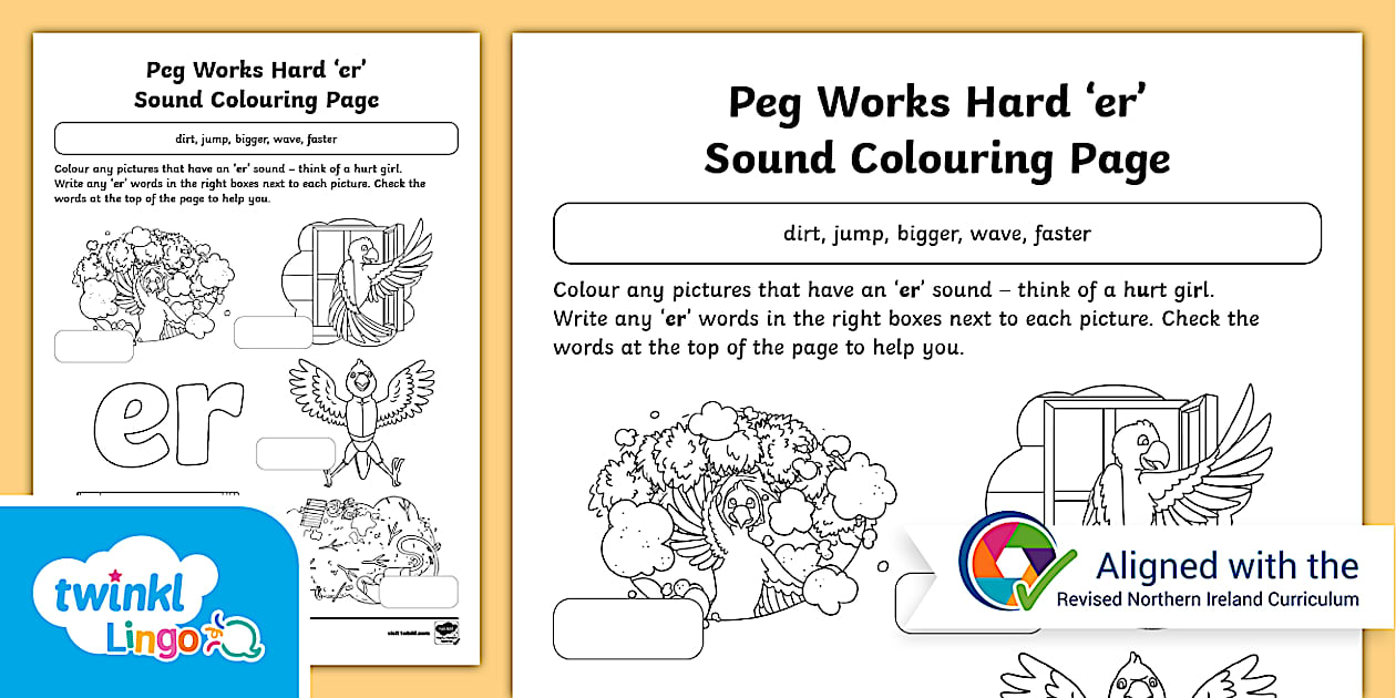 Peg Works Hard 'er' Sound Colouring Page (Teacher-Made)