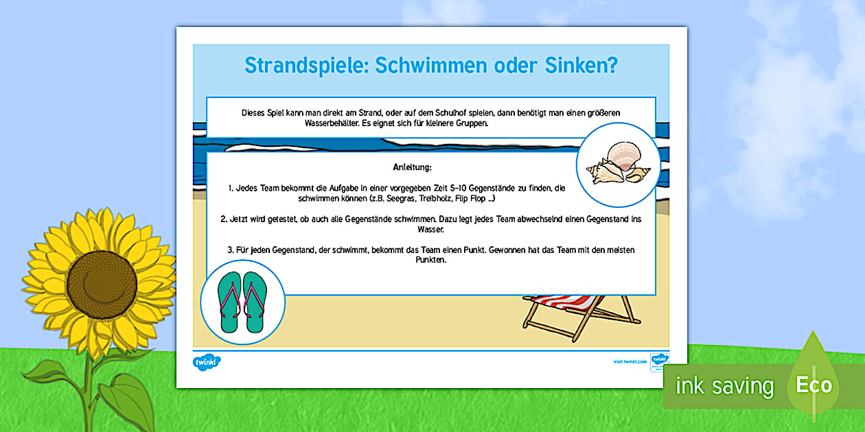 Schwimmen oder Sinken? Strand Spiel - Sommer, Jahreszeiten, Strand, Spiel,