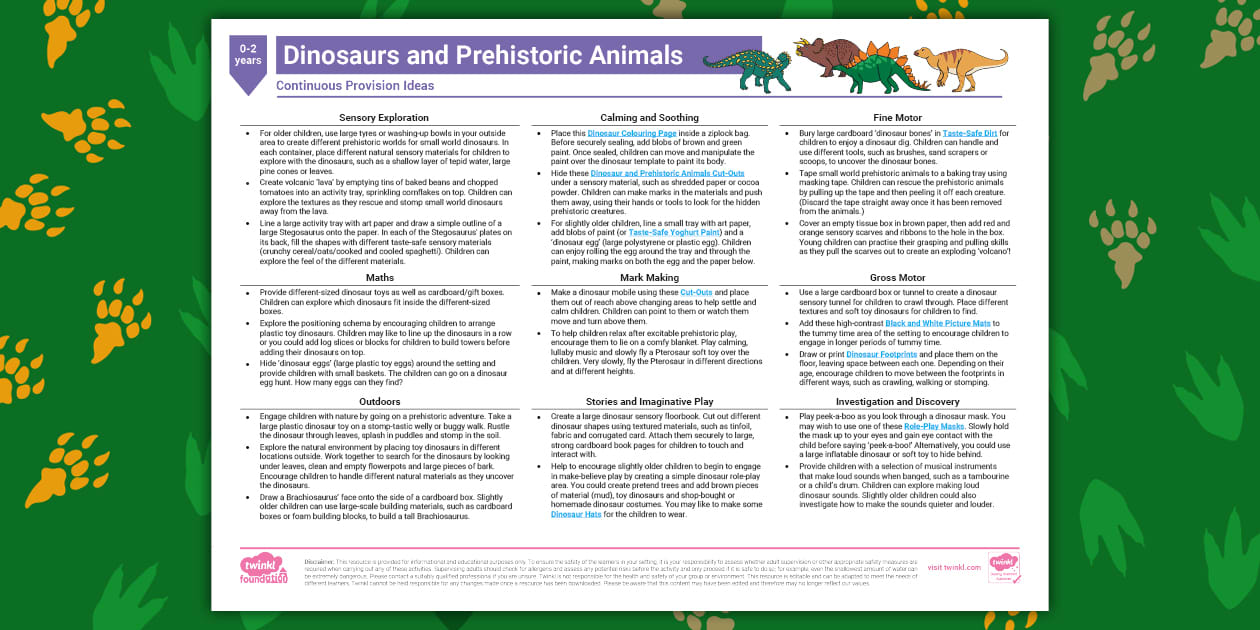 EYFS Dinosaurs Continuous Provision Planning (Ages 0-2)