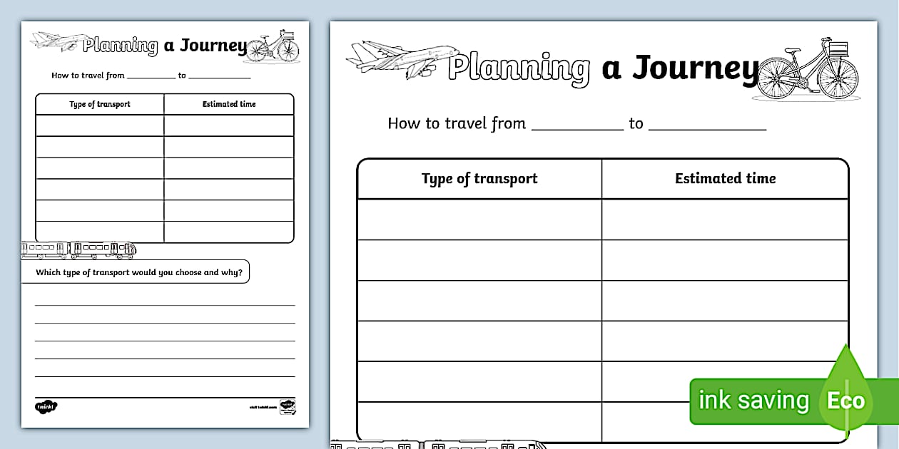 Plan a Journey Activity Sheet, Journey, Transportation