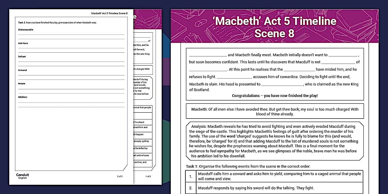 Macbeth Act 5 Scene 8 Timeline Activity Sheet (Teacher-Made)