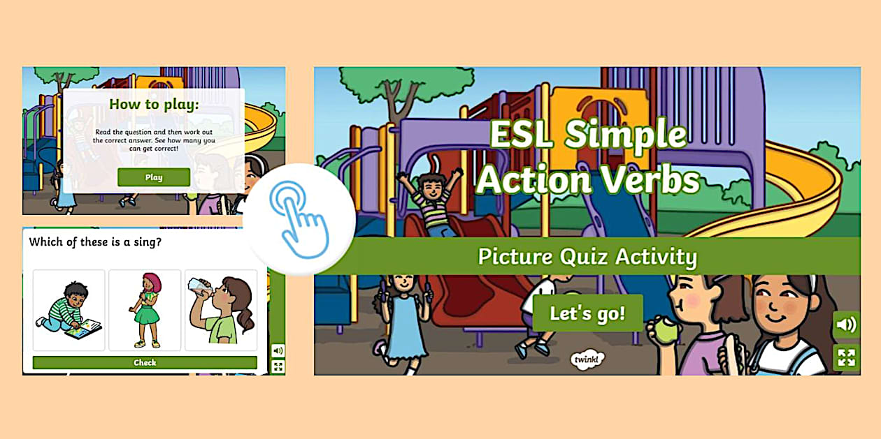 ESL Simple Verbs Guess The Picture Game [Kids, A1] - Twinkl