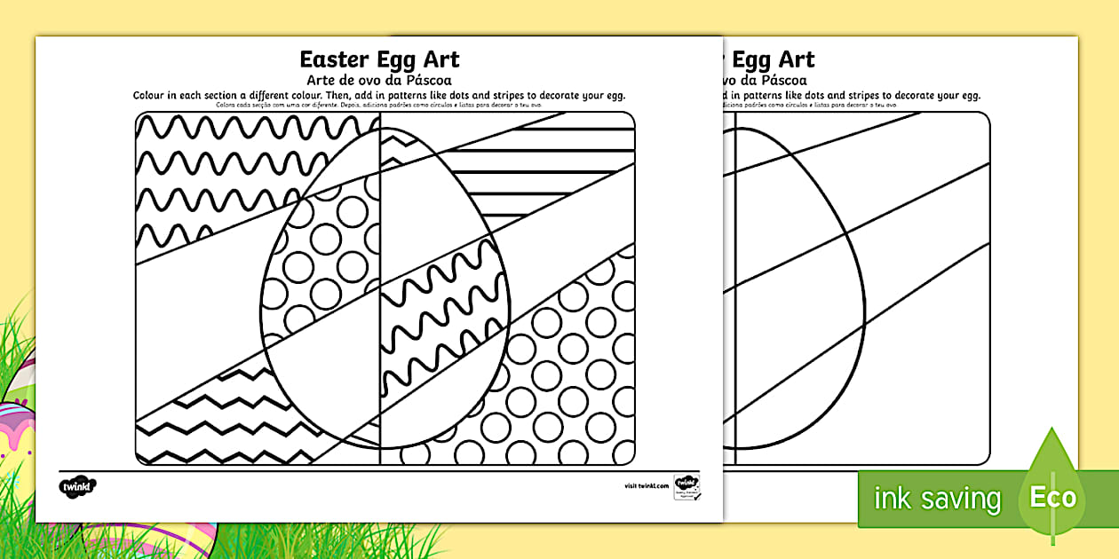 Easter Egg Art Worksheet English/Portuguese (teacher made)