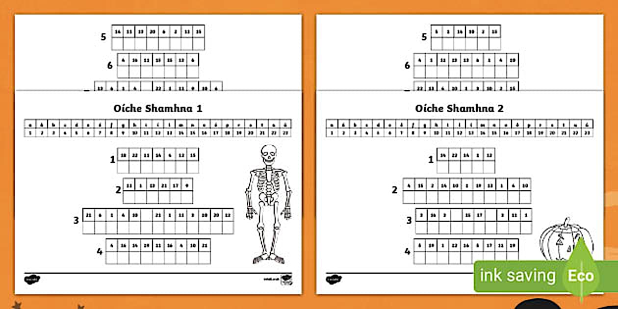 Oíche Shamhna, Bris an Cód Worksheet / Worksheets Gaeilge