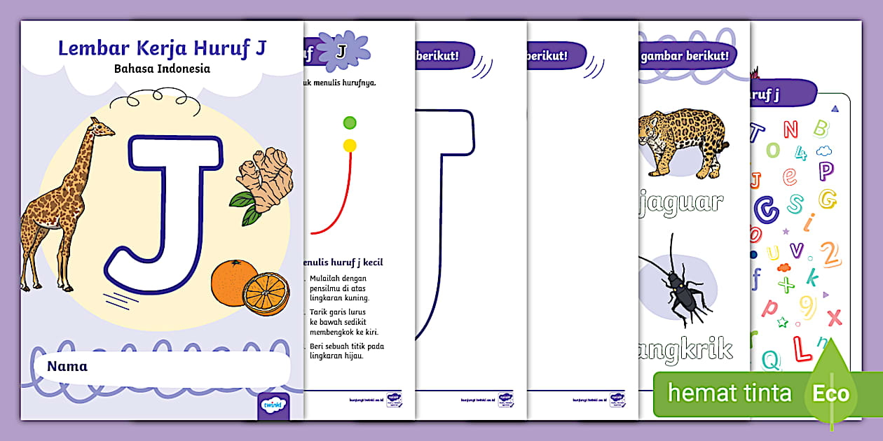 Booklet Menulis Huruf Alfabet 'J' Bahasa Indonesia - Twinkl