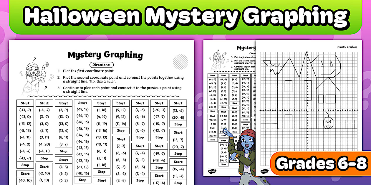 Halloween Haunted House Mystery Graphing Worksheet for 6th-8th Grade