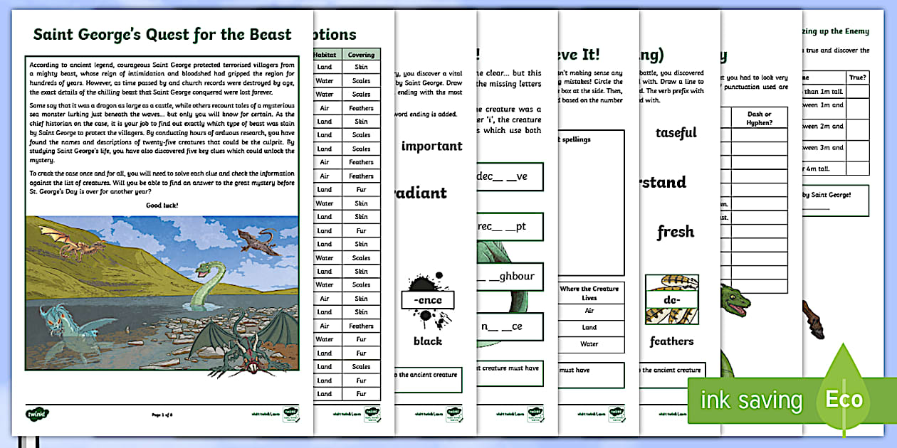 UKS2 Saint George’s Quest for the Beast SPaG Problem-Solving Game