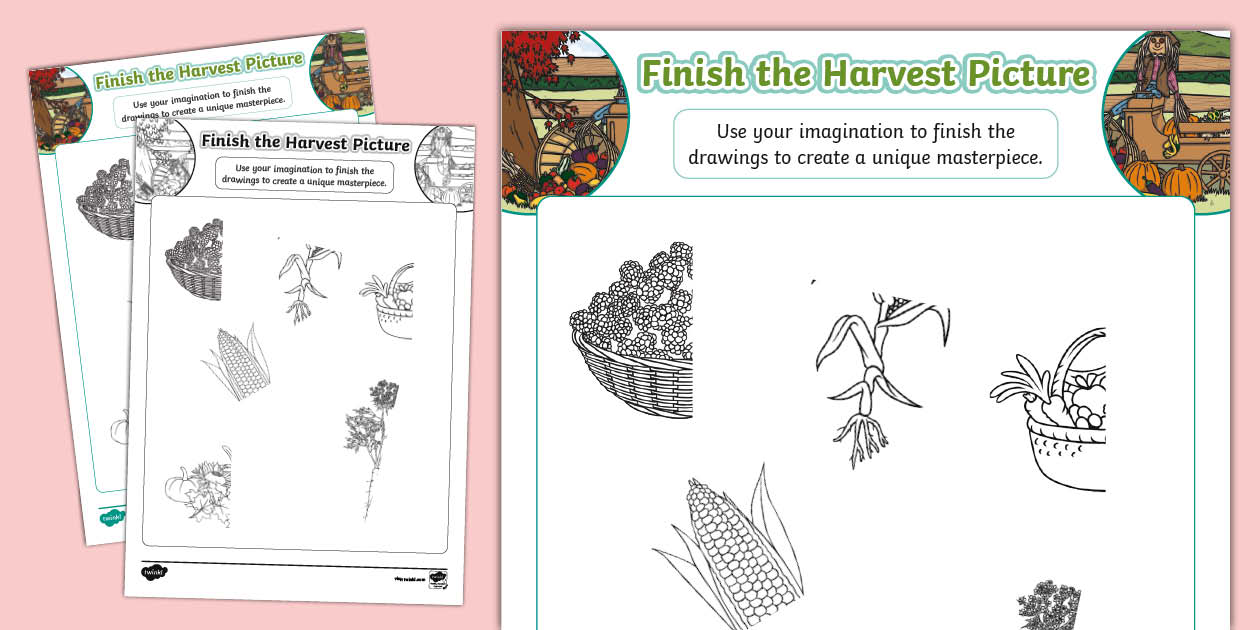 Finish the Harvest Picture Worksheet (teacher made) - Twinkl