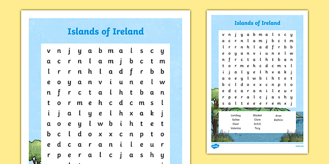 Islands of Ireland Word Search-Irish (Hecho por educadores)