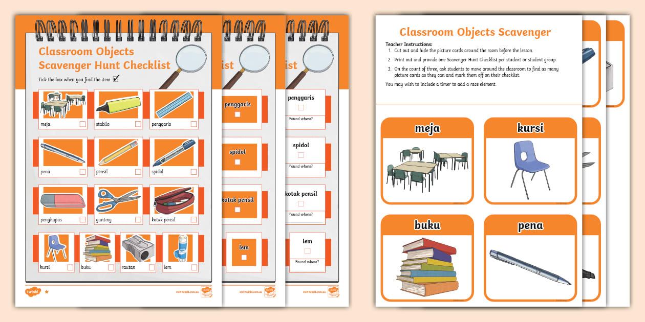 Classroom Objects - Differentiated Scavenger Hunt - Twinkl