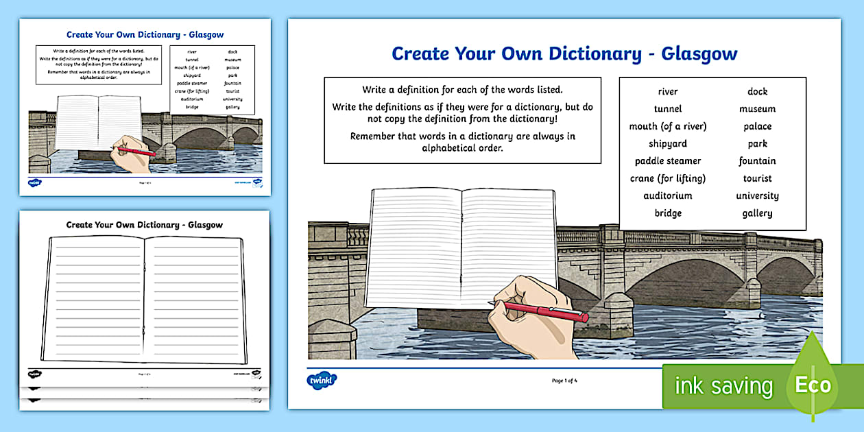 Glasgow Key Vocabulary Create Your Own Dictionary - Twinkl