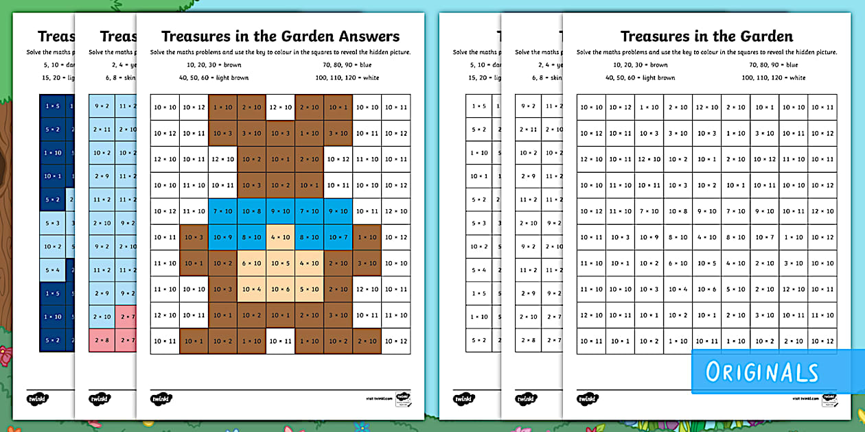 Treasures in the Garden Multiplication Maths Mosaics Worksheet / Worksheets