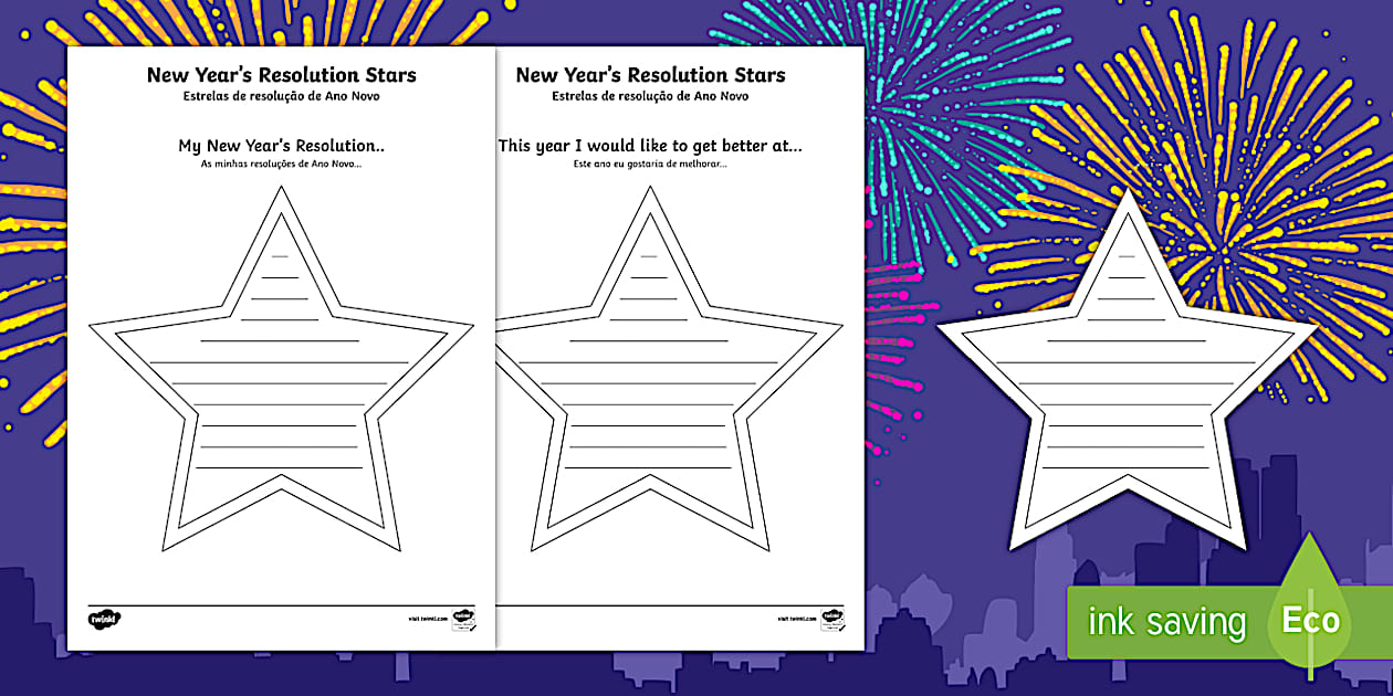 New Year's Resolutions Stars English/Portuguese - Twinkl