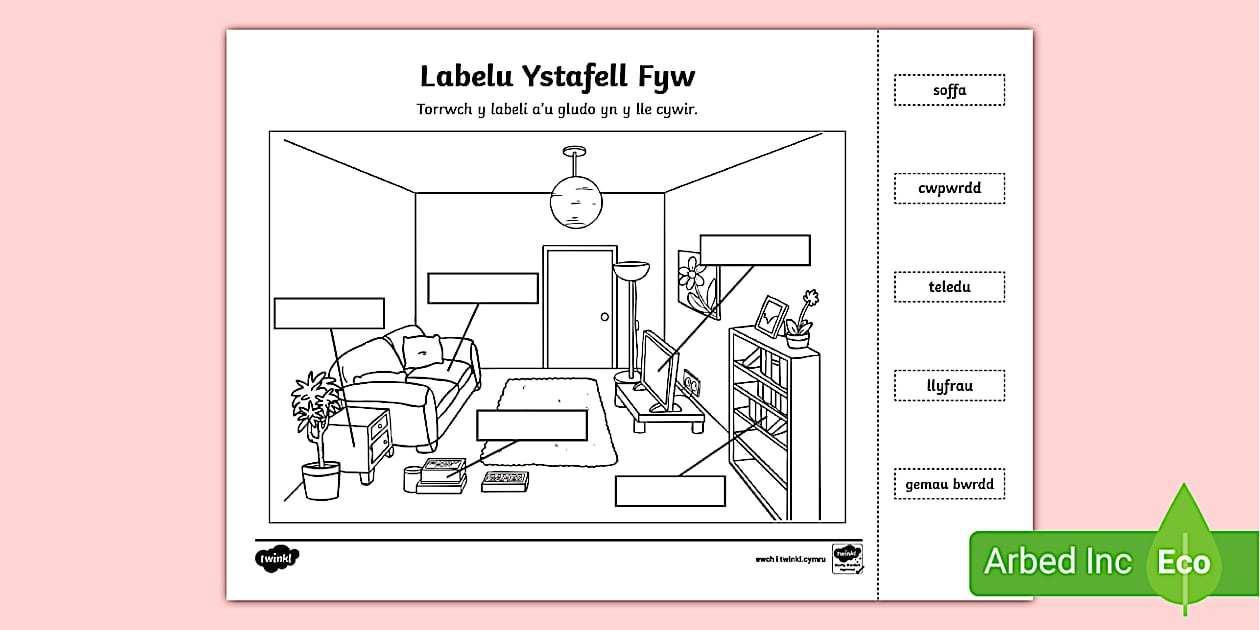 Gweithgaredd Labelu Ystafell Fyw (teacher made) - Twinkl