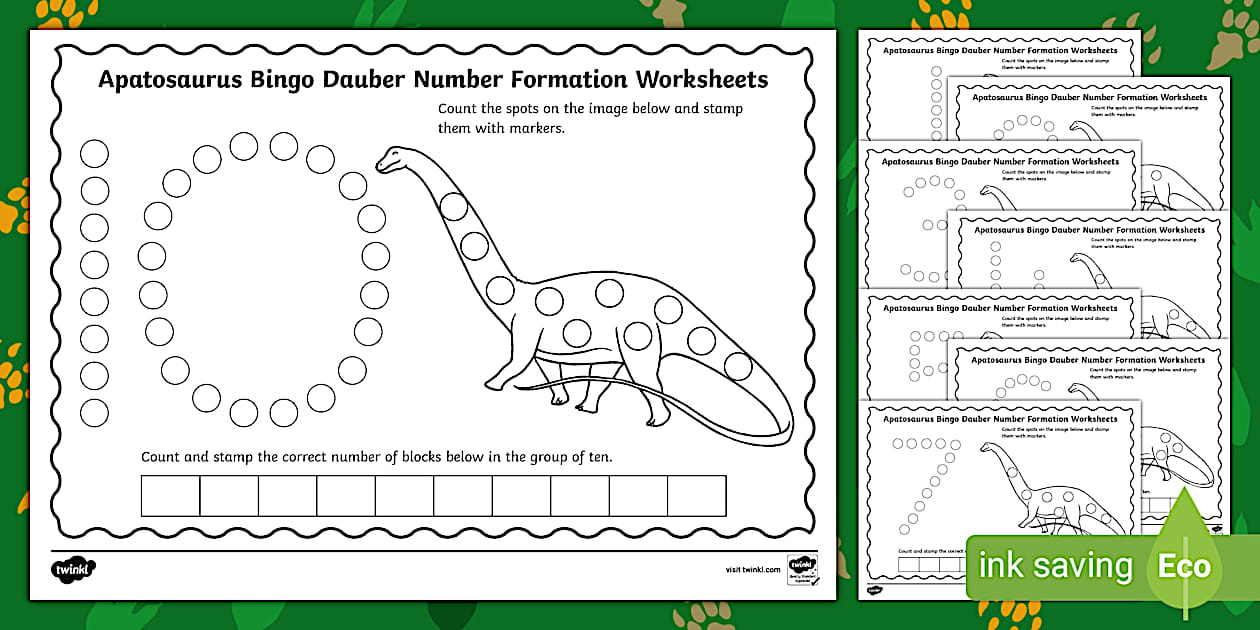 Apatosaurus Bingo Dauber Number Formation Worksheets | KS1