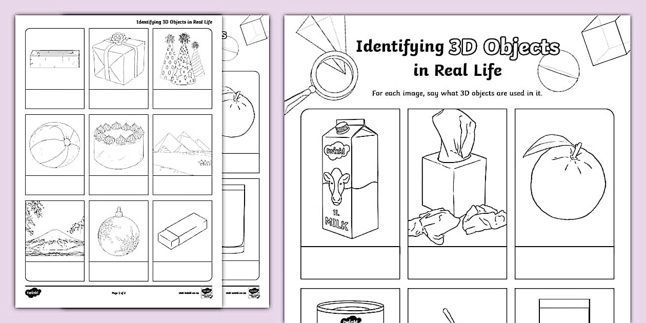 Identifying 3-D Objects in Real-Life Activity Sheet - Twinkl