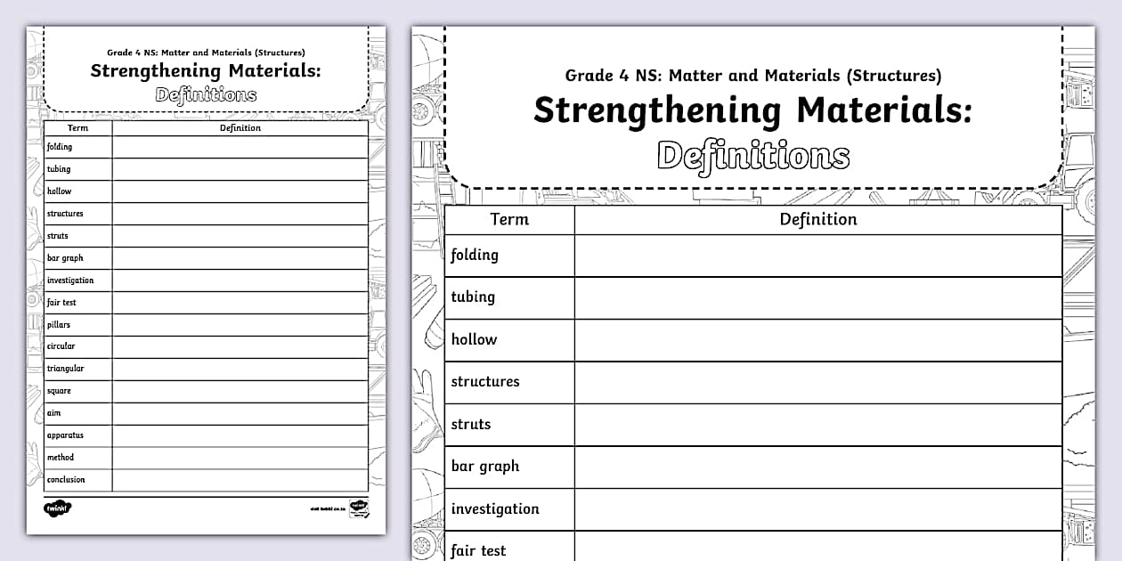 Grade 4 NS: Strengthening Materials: Definitions - Twinkl