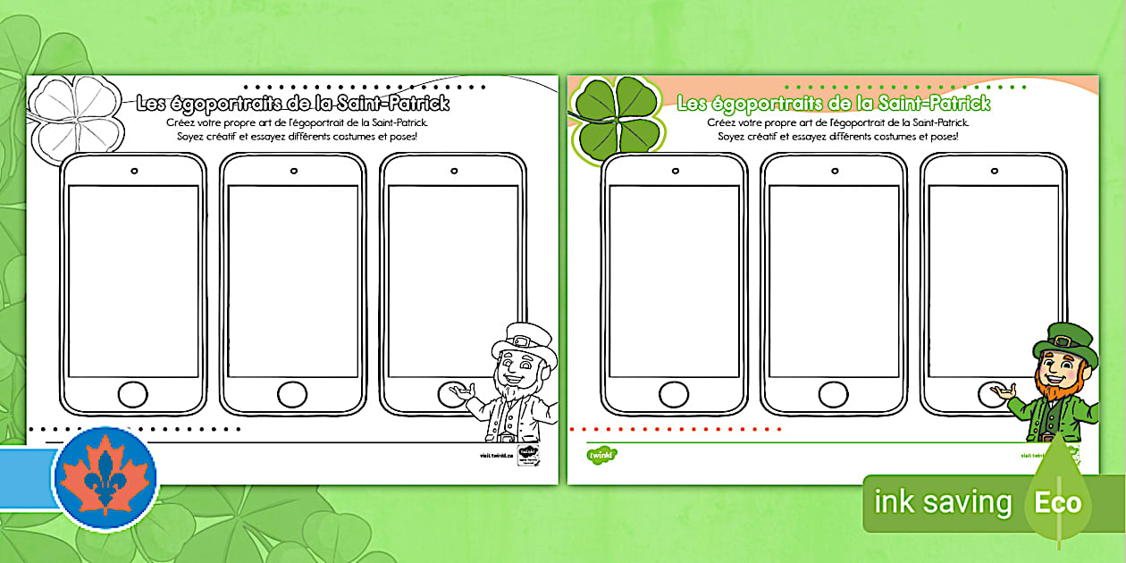 St. Patrick's Day Selfies Art Activity French (teacher made)