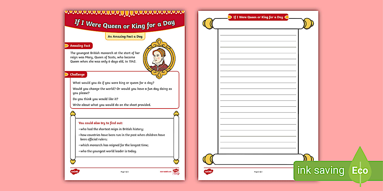 If I Were Queen or King for a Day Worksheet /Worksheet