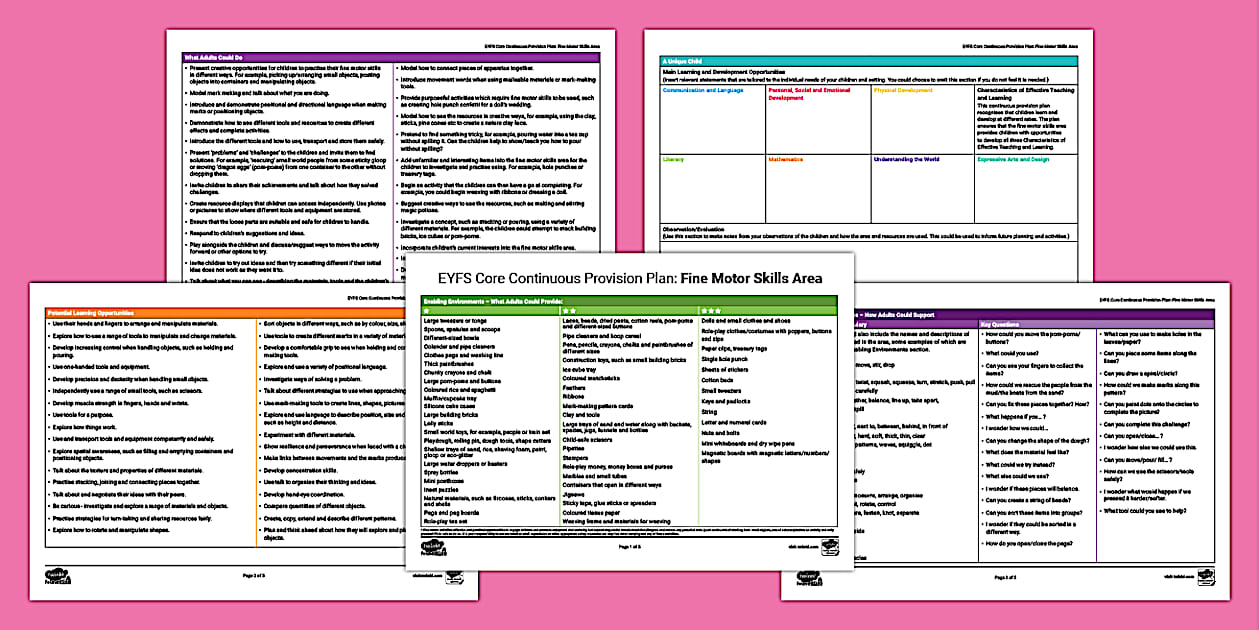 EYFS Fine Motor Skills Continuous Provision Plan (Ages 3-5)