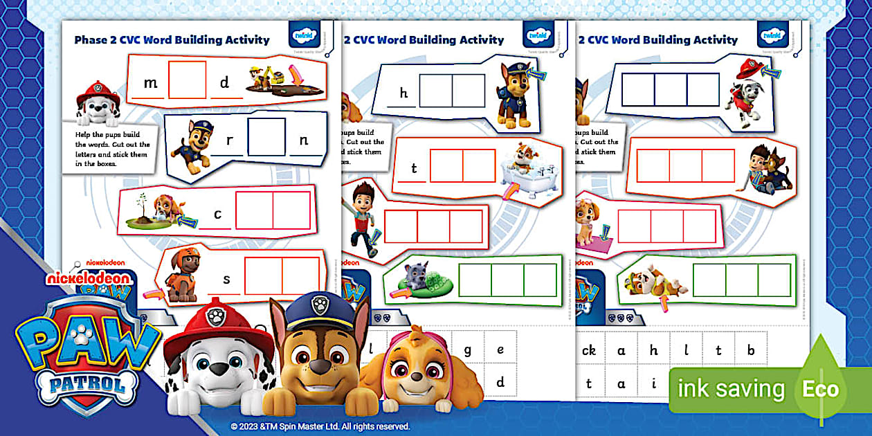 FREE! - PAW Patrol: Phase 2 CVC Word Building Activity