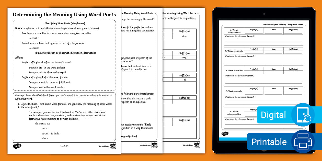 Sixth Grade Word Parts and Meanings Activity | Twinkl USA