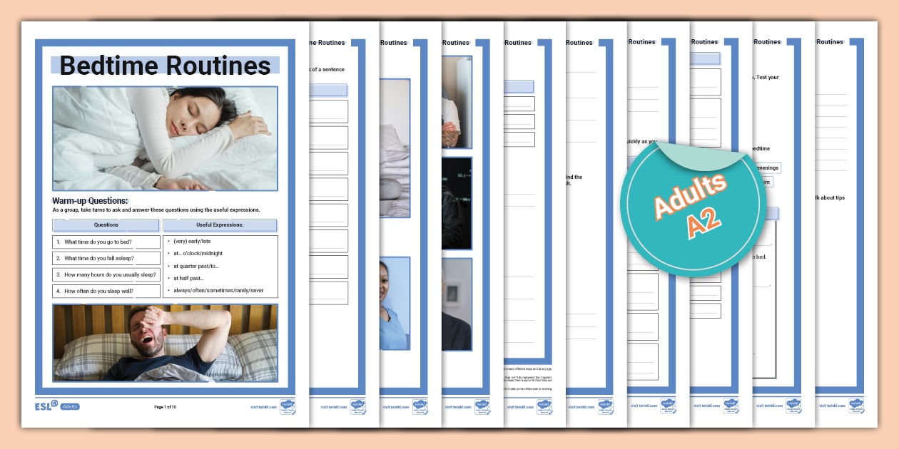ESL Bedtime Routines Reading Comprehension for A2 adults