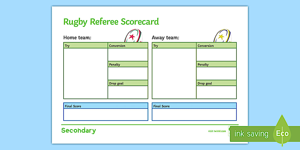Rugby Score Card Worksheet / Worksheet (teacher made)