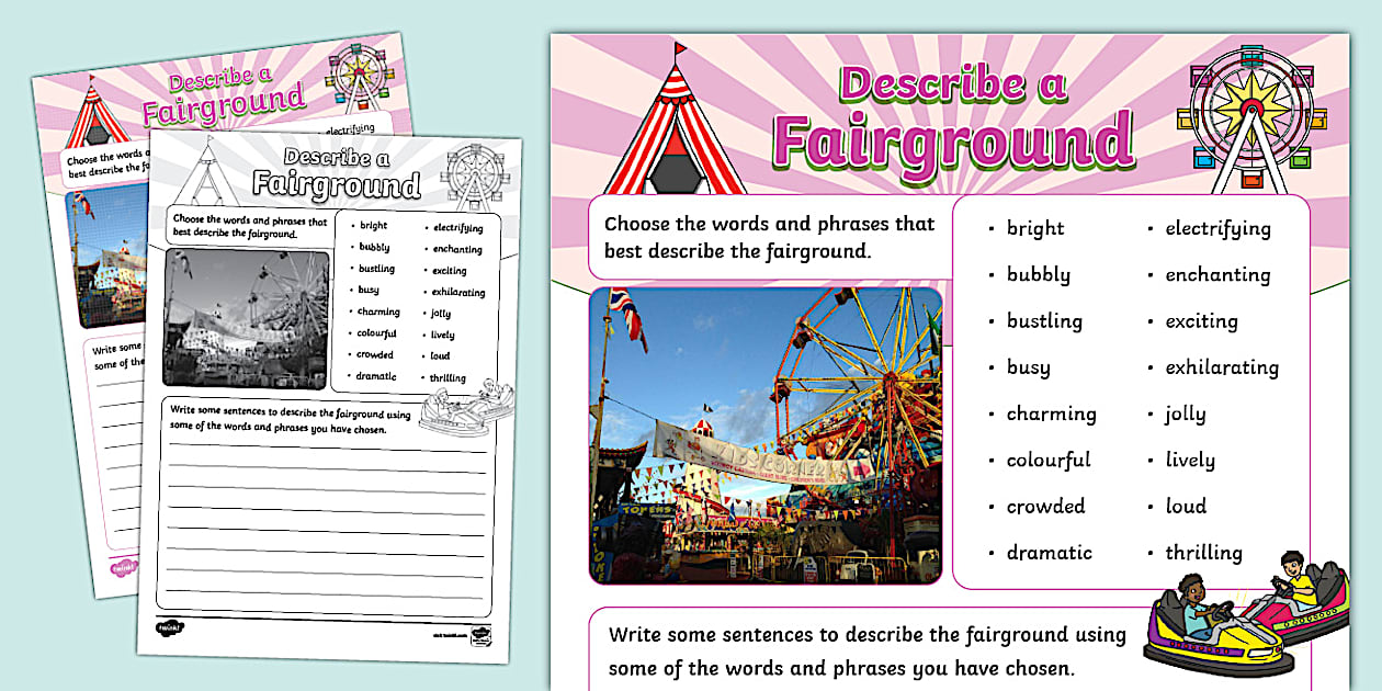 Describe a Fairground Worksheet (teacher made) - Twinkl