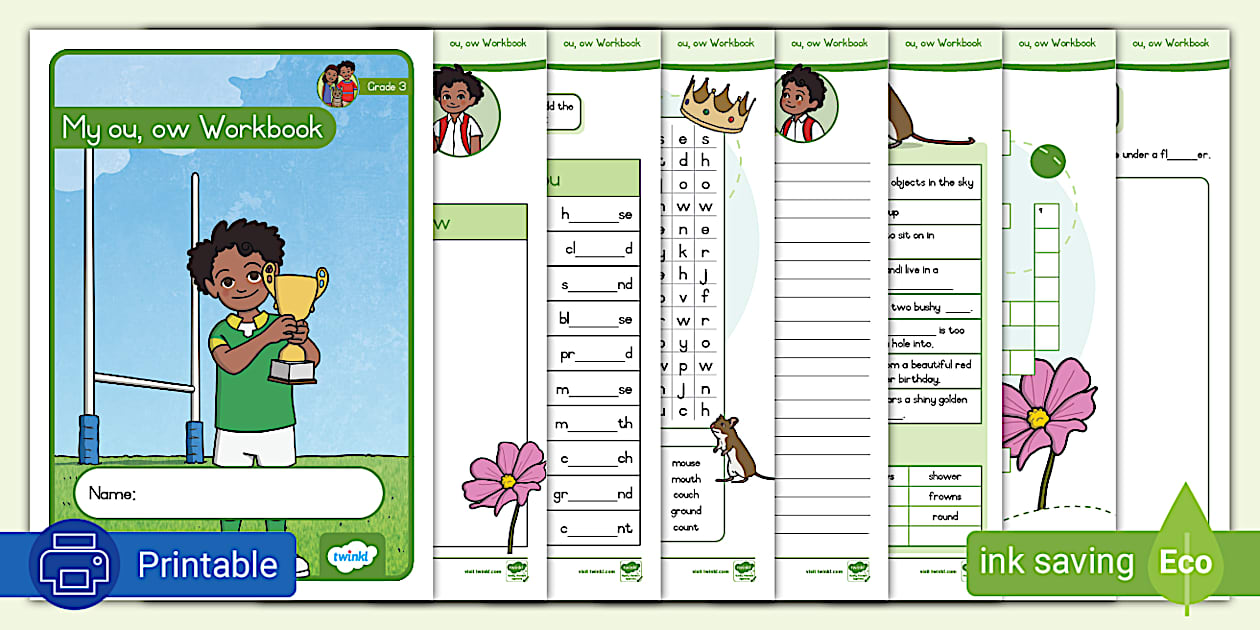 Grade 3 Phonics: ou, ow Workbook - Twinkl