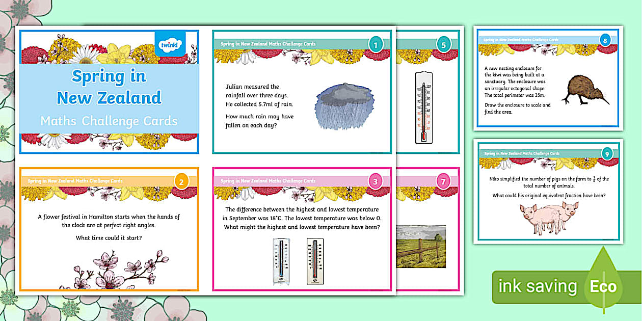 Year 5-6 Spring in New Zealand Maths Challenge Cards