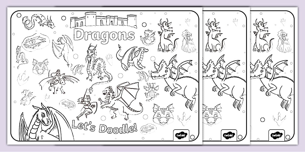 Dragons Doodle Colouring Pages - KS1 - Twinkl