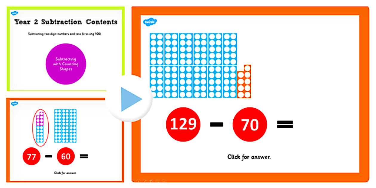 Y2 Subtract 2 Digit Numbers Tens Same 10s Cross 100 Count shapes