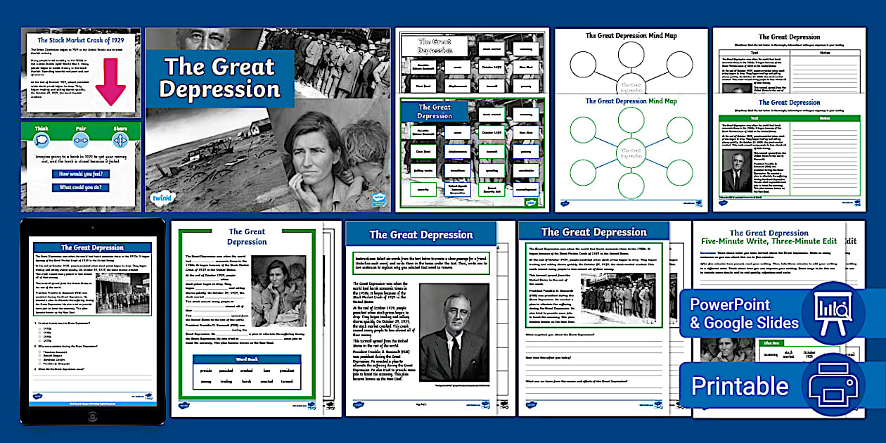 Fourth Grade The Great Depression Activity Pack - Twinkl