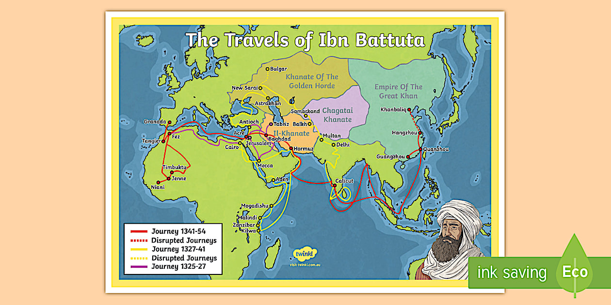 Ibn Battuta Map for Kids | History | Twinkl (Teacher-Made)