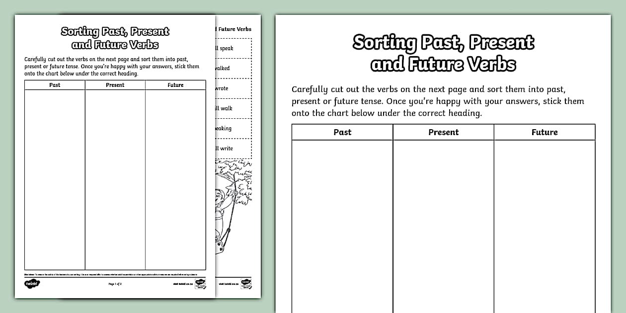Past, Present and Future Verbs Sorting Worksheet - Twinkl