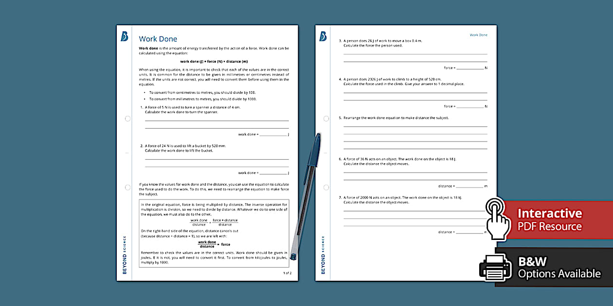 Work Done Independent Learning Worksheet (teacher made)
