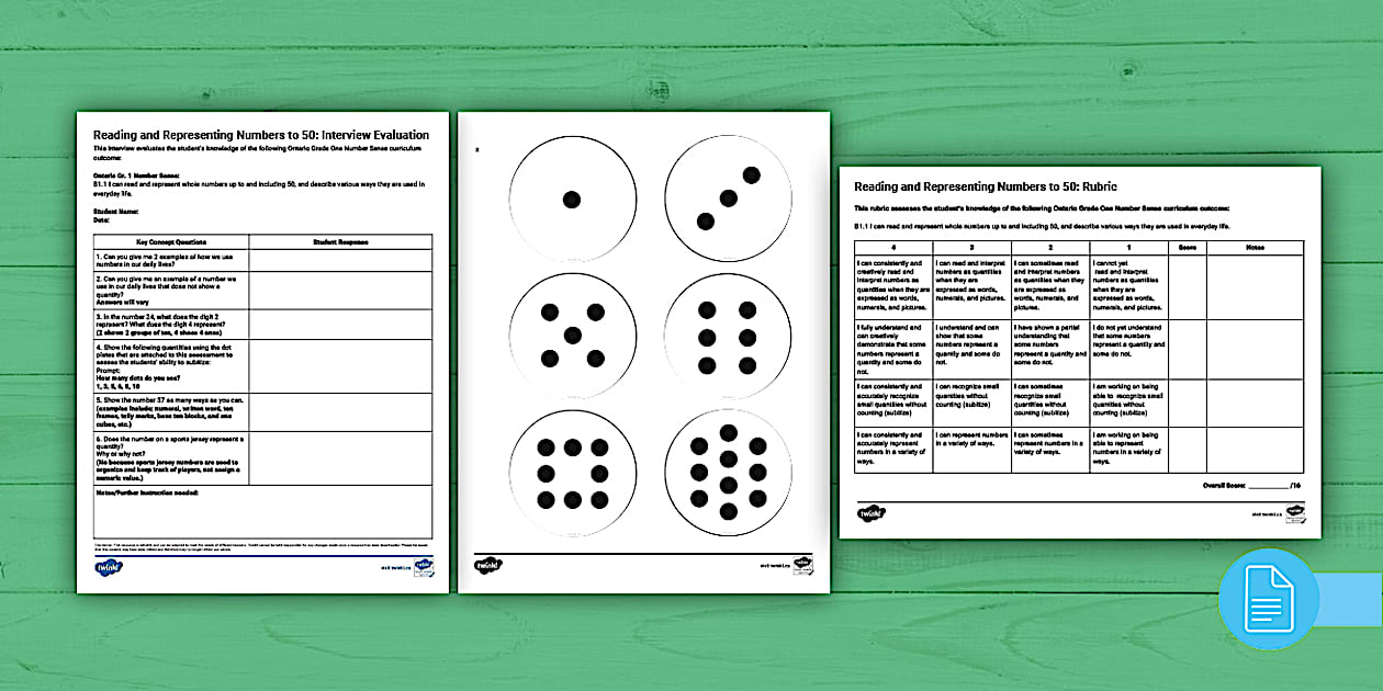 Reading and Representing Numbers to 50: Editable Evaluation & Rubric