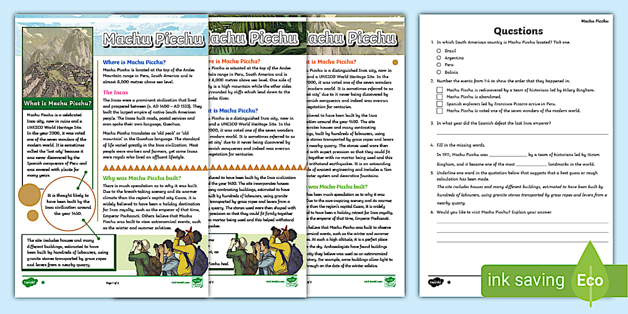 UKS2 Seven Wonders of the Modern World - Machu Picchu Differentiated ...