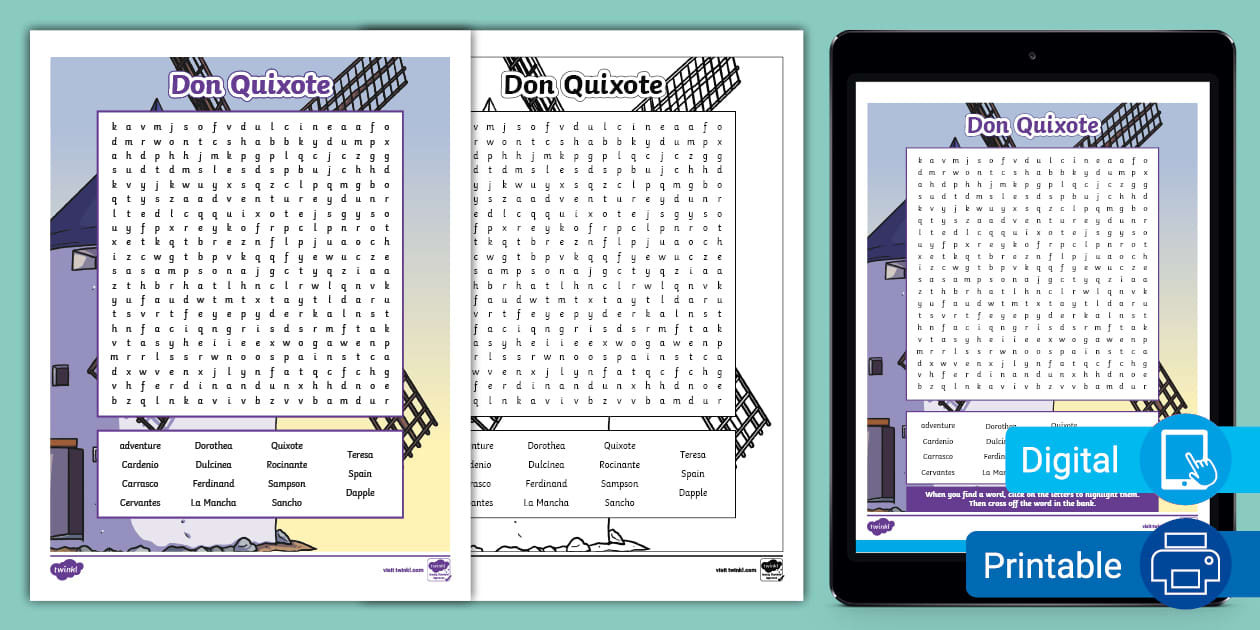Fifth Grade Don Quixote Word Search (Hecho por educadores)