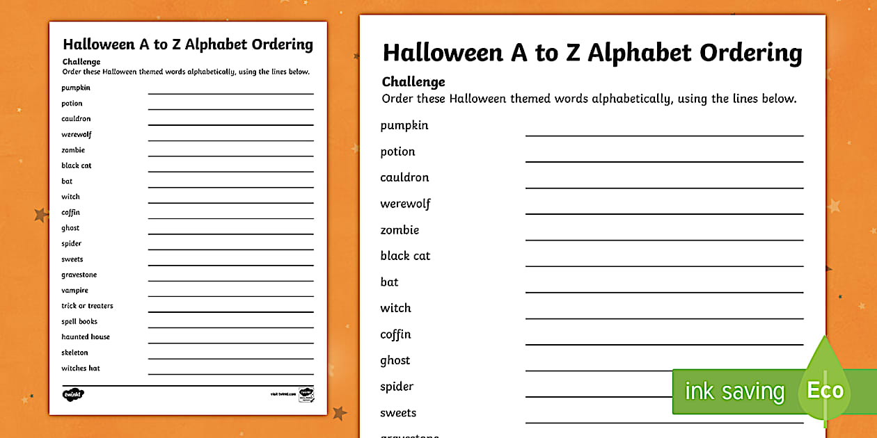 Lower Ability Halloween Alphabetical Order Worksheet