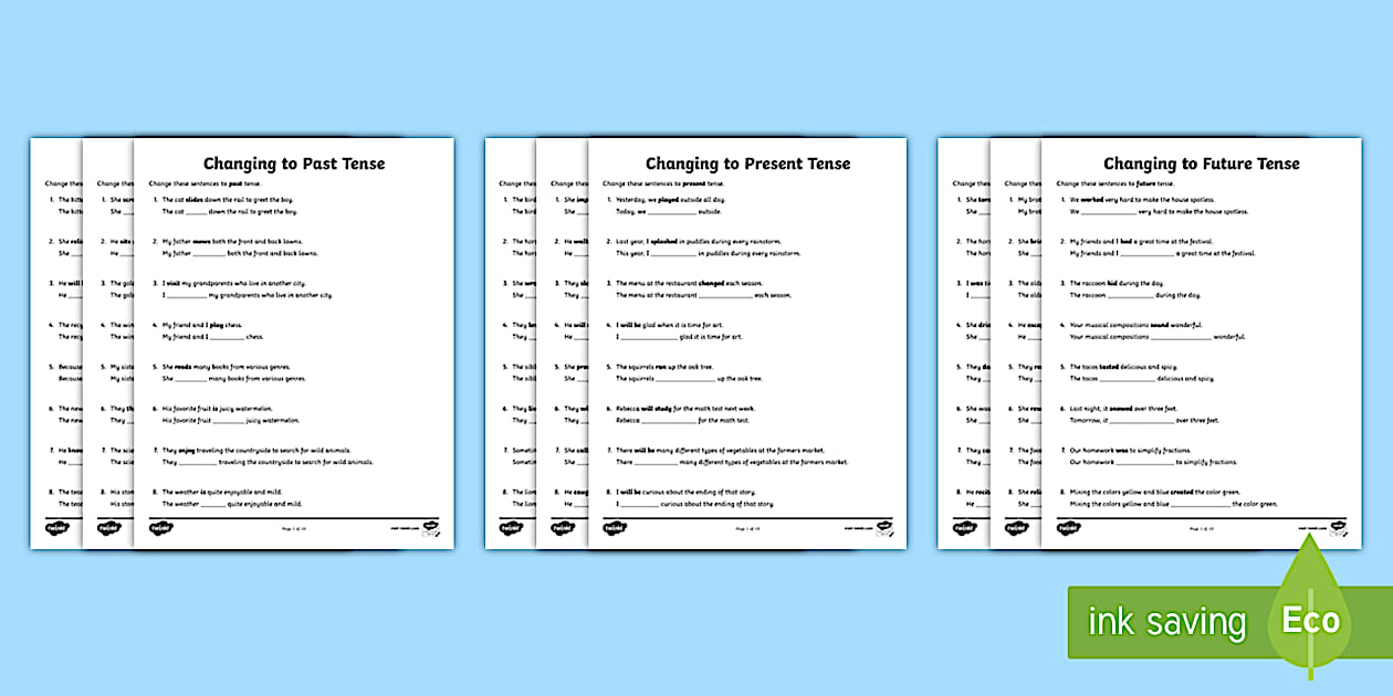 Editable Changing Tense (Past, Present, Future) Teaching Pack for 3rd-5th