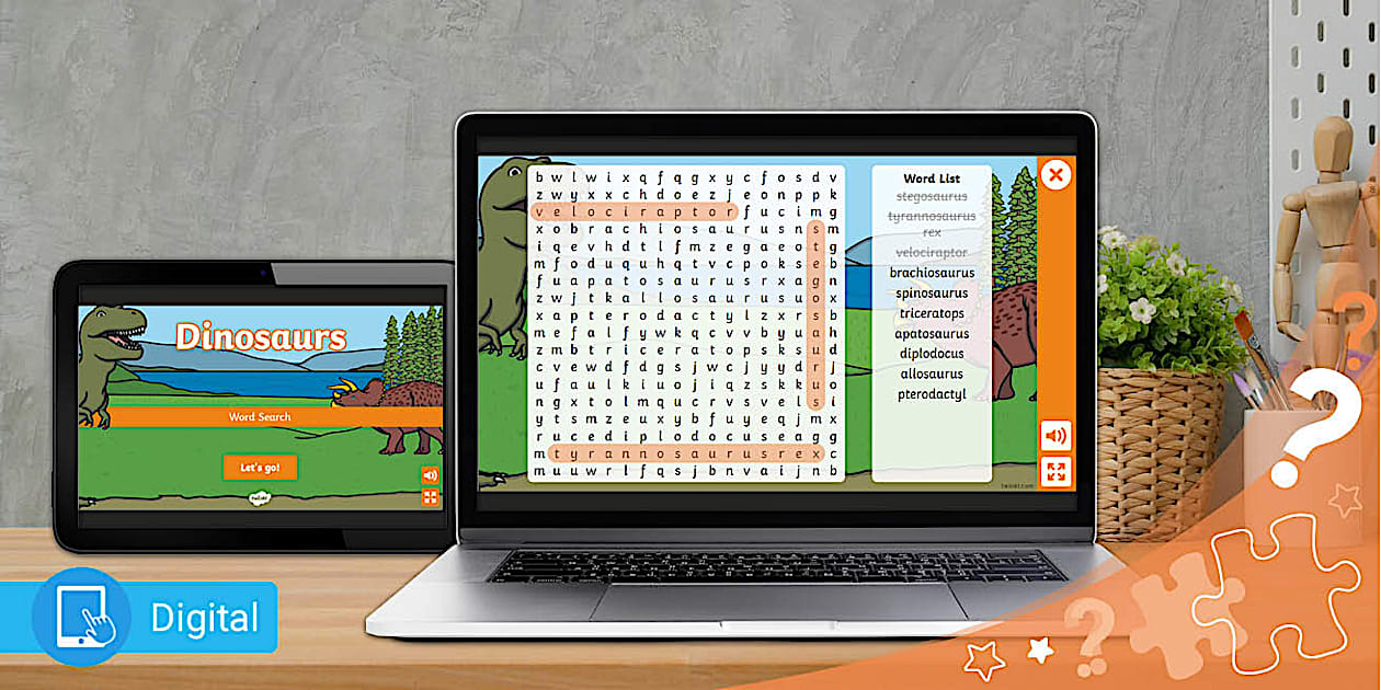 Dinosaurs Word Search Interactive Puzzle Game - Twinkl