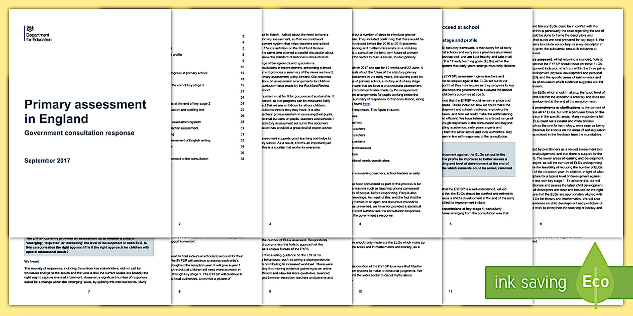 Primary Assessment in England: Government Response (Updated April 2018) DfE